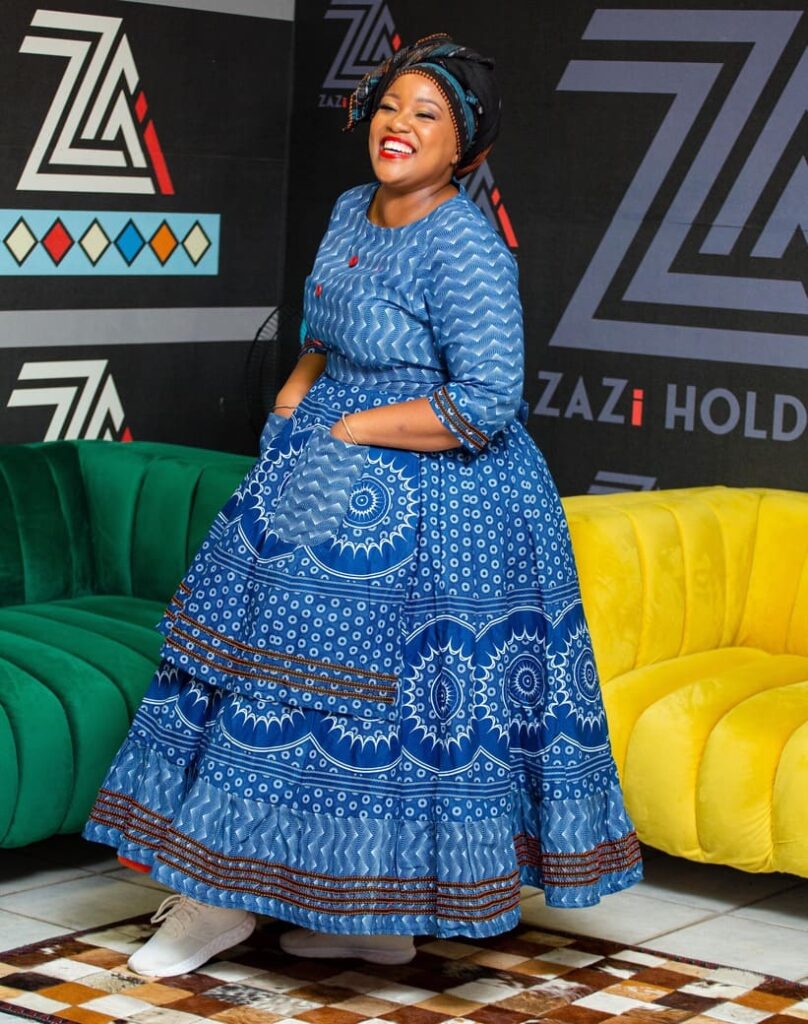 Isintu Blue Shweshwe Heritage Dress – Zazi Clothing